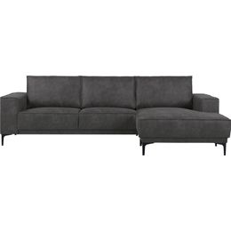 Ecksofa OTTO HOME "Polsterecke Oland, Struktur, Flachgewebe, Luxus-Microfaser, Boucle", grau (anthrazit), B:280cm H:85cm T:152cm, Struktur weich (100% Polyester);Luxus-Microfaser (100% Polyester);Webstoff (100% Polyester), Sofas, Ecksofa, L-Form, 280 cm, Wellenunterfederung, Skandi-Design, Metallf&uuml;&szlig;e