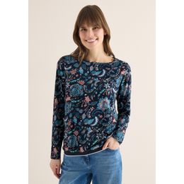 Cecil Damen Langarmshirtuniversal blau, Gr. XXL, gemustert, Web, 50% Baumwolle, 50% Modal, Shirts, mit U-Boot-Ausschnitt