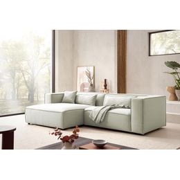 Ecksofa "PIARA mit Kedernaht, Cord, Leinenoptik o. Strukturstoff, Couch, L-Form", gr&uuml;n (hellgr&uuml;n), B:267cm H:66cm T:167cm, 100% Polyester, LeGer Home by Lena Gercke, Sofas, Ecksofa, wahlweise Ottomane rechts/links, schwarze F&uuml;&szlig;e, bequemer Sitzkomfort