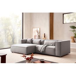 Ecksofa "PIARA mit Kedernaht, Cord, Leinenoptik o. Strukturstoff, Couch, L-Form", grau (silbergrau), B:267cm H:66cm T:167cm, 100% Polyester, LeGer Home by Lena Gercke, Sofas, Ecksofa, wahlweise Ottomane rechts/links, schwarze F&uuml;&szlig;e, bequemer Sitzkomfort