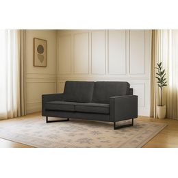 2-Sitzer Home Affaire "Pinto, 166 cm, Cord, Chenille, Lederoptik", grau (dunkelgrau), B:166cm H:85cm T:97cm, Luxus-Microfaser (100% Polyester);Cord (92% Polyester, 8% Polyamide), Sofas, mit Keder, schwarze Metallf&uuml;&szlig;e, Wellenunterfederung