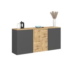 Sideboard OTTO HOME "ISEO, Kommode, Schrank, Sideboard, Lowboard, 6 F&auml;cher, Breite 150 cm", anthrazit, eiche wotan, B:150cm H:70cm T:35cm, Sideboards, Sideboard, stehend/h&auml;ngend, 3 T&uuml;ren, 6 F&auml;cher, Breite 150 cm