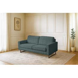 2-Sitzer Home Affaire "Pinto, 166 cm, Cord, Chenille, Lederoptik", blau (azur), B:166cm H:85cm T:97cm, 92% Polyester, 8% Nylon, Sofas, mit Keder, schwarze Metallf&uuml;&szlig;e, Wellenunterfederung