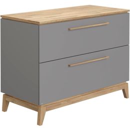 Wickelkommode Paidi "STIENE in Beige oder Grau, 2 Schubladen mit Soft-Close, Vollauszug", schiefergrau, eiche massiv, schiefergrau, eiche massiv, B:123cm H:92cm T:57cm, Wickelkommoden, Wickelkommode, Kommode 123 cm Breite, gepr&uuml;fte Sicherheit, Wickeltisch mit Massivholz