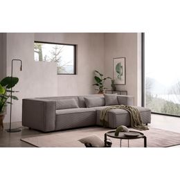 Ecksofa "PIARA mit Kedernaht, Cord, Leinenoptik o. Strukturstoff, Couch, L-Form", beige (taupe), B:267cm H:66cm T:167cm, 100% Polyester, LeGer Home by Lena Gercke, Sofas, Ecksofa, wahlweise Ottomane rechts/links, schwarze F&uuml;&szlig;e, bequemer Sitzkomfort