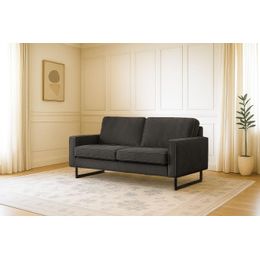 2-Sitzer Home Affaire "Pinto, 166 cm, Cord, Chenille, Lederoptik", schwarz (onyx), B:166cm H:85cm T:97cm, 90% Polyester, 10% Nylon, Sofas, mit Keder, schwarze Metallf&uuml;&szlig;e, Wellenunterfederung