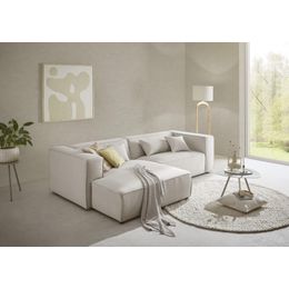 Ecksofa "PIARA mit Kedernaht, Cord, Leinenoptik o. Strukturstoff, Couch, L-Form", beige (hellbeige), B:267cm H:66cm T:167cm, 100% Polyester, LeGer Home by Lena Gercke, Sofas, Ecksofa, wahlweise Ottomane rechts/links, schwarze F&uuml;&szlig;e, bequemer Sitzkomfort