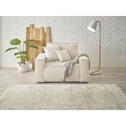 Loveseat OTTO HOME "FINNLEY, XXL-Sessel, Lesesessel, trendige Stoffe, inkl. Zierkissen", beige (creme), B:120cm H:85cm T:86cm, Bezugstoff 100% PES ;Atmungsaktives Gewebe ;Easy Clean ;Gramatur 340g/qm +/- 5%, Sessel, verf&uuml;gbar in den Stoffqualit&auml;ten Boucl&eacute;, Struktur fein und Mega Cord