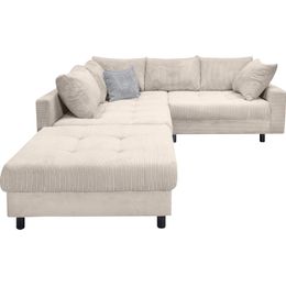 Ecksofa Collection AB "Toni L-Form, B: 215 cm", beige, B:215cm H:44cm T:184cm, 100%Polyester, Sofas, Ecksofa, mit Hocker & 2 Zierkissen, Federkern, Topseller