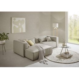 Ecksofa "PIARA mit Kedernaht, Cord, Leinenoptik o. Strukturstoff, Couch, L-Form", greige, B:267cm H:66cm T:167cm, 100% Polyester, LeGer Home by Lena Gercke, Sofas, Ecksofa, wahlweise Ottomane rechts/links, schwarze F&uuml;&szlig;e, bequemer Sitzkomfort