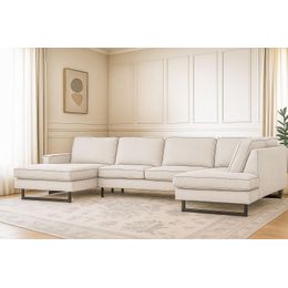 Wohnlandschaft Home Affaire "Pinto, 350 cm, U-Form, XXL, mit Ottomanen", beige (natural), B:350cm H:85cm T:206cm, 90% Polyester, 10% Nylon, Sofas, Wohnlandschaft, Cord, Chenille, Lederoptik, mit Keder, Metallf&uuml;&szlig;e, Wellenunterfederung