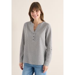 Langarmbluse Cecil, Damen, Gr. M (40), macchiato braun, Web, 75% Baumwolle, 25% Modal, gestreift, klassisch normal, V-Ausschnitt, breiter Bund, Blusen, Knopf