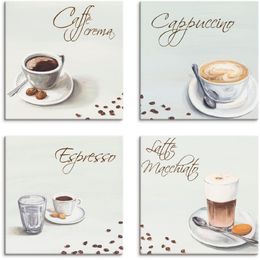 Leinwandbild Artland "Cappuccino Espresso Latte Macchiato", wei&szlig; (farbe bild(er): wei&szlig;), B:30cm H:30cm, Leinwand, MDF, Bilder, Leinwandbild, 4er Set, verschiedene Gr&ouml;&szlig;en