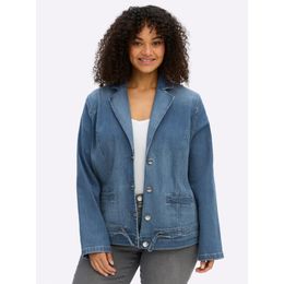 sheego Gro&szlig;e Gr&ouml;&szlig;en Jeansblazer mit Kordelzug am Saum, blue-bleached, Gr&ouml;&szlig;e 56 - Damen