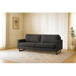 3-Sitzer Home Affaire "Pinto, 206 cm, Cord, Chenille, Lederoptik", schwarz (onyx), B:206cm H:85cm T:97cm, 90% Polyester, 10% Nylon, Sofas, mit Keder, schwarze Metallf&uuml;&szlig;e, Wellenunterfederung