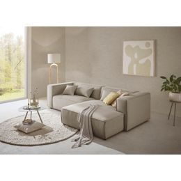 Ecksofa "PIARA mit Kedernaht, Cord, Leinenoptik o. Strukturstoff, Couch, L-Form", greige, B:267cm H:66cm T:167cm, 100% Polyester, LeGer Home by Lena Gercke, Sofas, Ecksofa, wahlweise Ottomane rechts/links, schwarze F&uuml;&szlig;e, bequemer Sitzkomfort