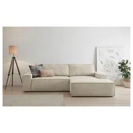 Ecksofa Home Affaire "SHERWOOD L-Form, 267 cm - OTTO. Verl&auml;ssliche Qualit&auml;t.", beige (hellbeige), B:267cm H:85cm T:167cm, 100% Polyester, Sofas, Ecksofa, Schlaffunktion mit Bettkasten (210x136 cm), Cord, Vintage, Samtvelours