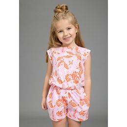 Jumpsuit Kidsworld "Kurzer Overall mit Paisley-Druck", M&auml;dchen, Gr. 146, N-Gr, pink gemustert, Single Jersey, Obermaterial: 100% Baumwolle, Paisley, gebl&uuml;mt, kurz, Rundhals, Overalls Jumpsuit, mit Paisley- und Blumenprint, aus weichem Single Jersey