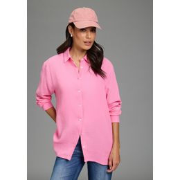 Longbluse Laura Scott, Damen, Gr. 46, pink, Web, Obermaterial: 100% Baumwolle, gestreift, Basic, l&auml;ssig geschnitten, verstellbar, Blusen Longbluse, in Musselin-Qualit&auml;t