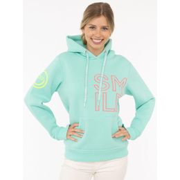 Hoodie Zwillingsherz "Alissa 2.0", Damen, Gr. XXL, gr&uuml;n (mint), Sweatware, Obermaterial: 50% Baumwolle, 50% Polyester, bedruckt, unifarben, h&uuml;ftbedeckend, ohne Ausschnitt, Rippb&uuml;ndchen, Sweatshirts Hoodie, mit SMILE Stickerei vorne und hinten