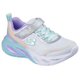 Sneaker Skechers "COSMIC GLOW LIGHTS", M&auml;dchen, Gr. 36, silberfarben, Lederimitat, Textil, Mesh, leicht gl&auml;nzend, Schuhe Sneaker, Sportschuh mit Klett, Gr&ouml;&szlig;enschablone zum Download