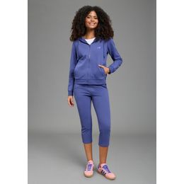 Freizeitanzug OCEAN SPORTSWEAR, Damen, Gr. 46, blau (nachtblau), angeraute Sweatware, Obermaterial: 60% Baumwolle, 40% Polyester. B&uuml;ndchen: 60% Baumwolle, 35% Polyester, 5% Elasthan, unifarben, Basic, figurbetont, Sportanz&uuml;ge Freizeitanzug, praktisches Set mit zwei Teilen, mit Kapuze und Kordelzug