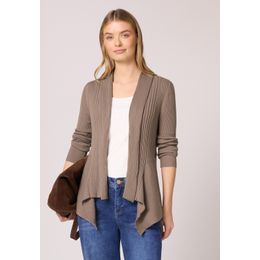 Strickjacke Street One, Damen, Gr. 42, light terra mocha, Web, 82% Baumwolle, 18% Nylon, Strukturmuster, comfort fit normal, ohne Ausschnitt, normaler Saum, Strickjacken Strickjacke, Feinstrick