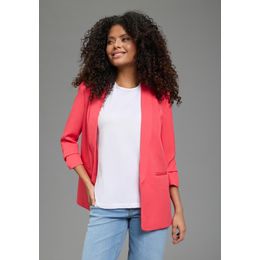 Longblazer Laura Scott, Damen, Gr. 46, hellrot, Web, Obermaterial: 90% Polyester, 10% Elasthan. Futter: 100% Polyester, figurbetont h&uuml;ftbedeckend, Blazer Longblazer, mit gerafften &Auml;rmeln, Topseller