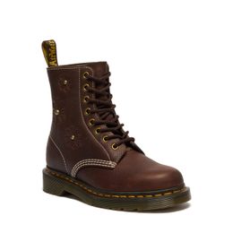 Schn&uuml;rboots Dr. Martens "1460 Pascal Flower", Damen, Gr. 37, rotbraun, Leder, Schuhe Schn&uuml;rboots, Blockabsatz, Stiefelette, 8-Eye Boots mit Flower Pr&auml;gung