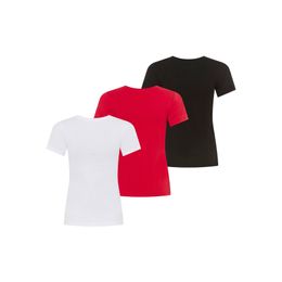 V-Shirt Flashlights, Damen, Gr. 32/34, rot, schwarz, wei&szlig;, Rippware, Obermaterial: 100% Baumwolle, unifarben, Basic, Basic h&uuml;ftlang, V-Ausschnitt, Shirts