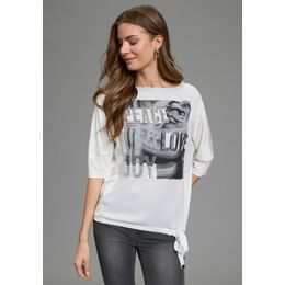 Shirtbluse Laura Scott, Damen, Gr. 46, wei&szlig;, Web, Obermaterial: 100% Polyester. R&uuml;ckenteil: 95% Viskose, 5% Elasthan, bedruckt, figurumspielend h&uuml;ftlang, U-Boot-Ausschnitt, Blusen, mit U-Boot-Ausschnitt, Halbarm und Glitzerdruck