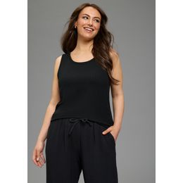 Tanktop LAURA SCOTT CURVE, Damen, Gr. 40/42, schwarz, Rippware, Obermaterial: 95% Viskose, 5% Elasthan, unifarben, Basic, figurbetont h&uuml;ftbedeckend, Rundhals, Tops Tanktop, figurbetonte Passform, aus Viskose und Elasthan, in Rippware