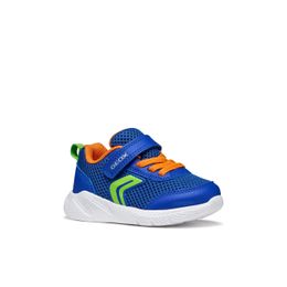 Lauflernschuh Geox "B SPRINTYE BOY", Baby, Gr. 22, blau (blau, orange), Lederimitat, Mesh, Schuhe Lauflernschuh, Babyschuh mit farbenfrohen Bes&auml;tzen, Gr&ouml;&szlig;enschablone zum Download