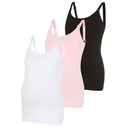 Umstandsshirt Neun Monate "3er Pack Umstands Tops", Damen, Gr. 40/42, schwarz, wei&szlig;, rosa, Single Jersey, Obermaterial: 95% Baumwolle, 5% Elasthan, unifarben, Basic, Basic, Rundhals, verstellbar, Shirts Umstandsshirt, ohne &Auml;rmel, mit Rundhalsausschnitt, mit Stillm&ouml;glichkeit