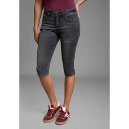 Caprijeans Arizona, Damen, Gr. 44, N-Gr, grau used, Denim/Jeans, Obermaterial: 76% Baumwolle, 16% Polyester, 7% Viskose, 1% Elasthan, unifarben, skinny fit 3/4-L&auml;nge, Jeans, Skinny Fit, 3/4-L&auml;nge, mit Eingrifftaschen und Ges&auml;&szlig;taschen
