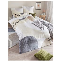 Bettw&auml;sche HEINE HOME Gr. 5, wei&szlig;, grau, bedruckt, B/L: 135cm x 200cm, Mako-Satin, B/L: 40cm x 80cm, 2 tlg., Mako-Satin, 100% Baumwolle, Bettw&auml;sche, Bettw&auml;sche