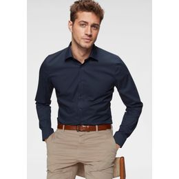 Businesshemd OLYMP "No. Six super slim", Herren, Gr. 37, Normaler Arm, blau (marine), Web, Obermaterial: 97% Baumwolle, 3% Elastolefin, unifarben, Basic, sehr schmal, 1-Knopf-Manschette verstellbar, Hemden, B&uuml;gelleicht