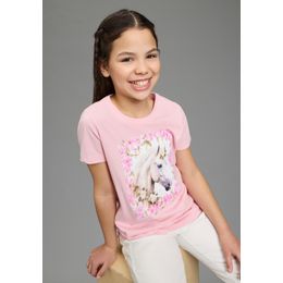 Kidsworld M&auml;dchen T-Shirt "S&uuml;&szlig;er Pferde-Fotodruck", rosa, Gr. 116, bedruckt, Single Jersey, Obermaterial: 100% Baumwolle, Shirts, f&uuml;r M&auml;dchen,