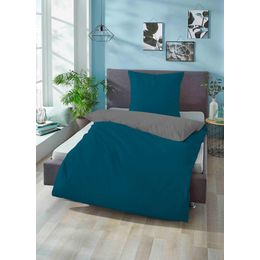 Bettw&auml;sche Biberna Gr. 3, blau (blau, grau), B/L: 200cm x 200cm, Linon, B/L: 80cm x 80cm & 80cm x 80cm, 2 Stk., Linon, 100% Baumwolle, Bettw&auml;sche, Bettw&auml;sche