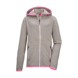 Strickjacke Killtec "KOS 152 GRLS FLX JCKT", M&auml;dchen, Gr. 140, grau, Obermaterial: 90% Polyester, 10% Elasthan, Strickjacken Strickjacke, Elastische Kinderjacke mit Kapuze und Kinnschutz im Melange-Look
