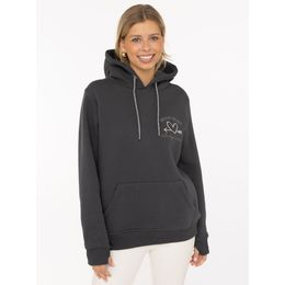 Hoodie Zwillingsherz "Trust", Damen, Gr. S/M, dunkelgrau, Sweatware, Obermaterial: 50% Baumwolle, 50% Polyester, bequem h&uuml;ftlang, ohne Ausschnitt, angesetztes B&uuml;ndchen mit Daumenl&ouml;chern, Sweatshirts Hoodie, Pailletten Herz und Schriftzug, gl&auml;nzende Kordel