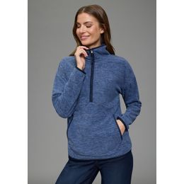Fleecepullover OCEAN SPORTSWEAR, Damen, Gr. 32/34, blau melange, Fleece, Obermaterial: 70% Polyester, 30% Polyester (Reborn&trade;), kontrastfarbene Details, meliert, figurumspielend h&uuml;ftbedeckend, eingesetzt, Sweatshirts Fleecepullover, mit Logostickerei, mit Rei&szlig;verschluss, mit K&auml;ngurutasche