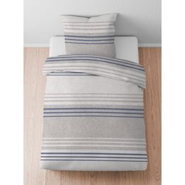 Bettw&auml;sche Biberna Gr. 3, blau (blau, grau), B/L: 155cm x 220cm, Flanell,Feinbiber, B/L: 80cm x 80cm, 2 Stk., Flanell;Feinbiber, 100% Baumwolle, Bettw&auml;sche, Bettw&auml;sche
