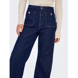 High-waist-Jeans Only "ONLMADELINE HW WD POCKET DNM GUA113 NOOS", Damen, Gr. M, L&auml;nge 32, dunkelblau denim, Denim/Jeans, Obermaterial: 74% Baumwolle, 25% Polyester, 1% Elasthan, unifarben, lang, Jeans High-Waist-Jeans, Baumwollmischung