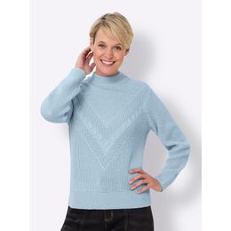 Stehkragenpullover Classic Basics "Langarm-Pullover", Damen, Gr. 38, blau (hellblau), 100% Polyacryl, unifarben, Pullover Stehkragenpullover
