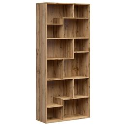 Regal, Eiche Wotan, Holzwerkstoff, 8 F&auml;cher, 87.5x197.5x33.5 cm, Wohnzimmer, Regale, B&uuml;cherregale