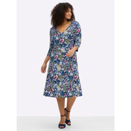 sheego by Joe Browns Damen Jerseykleid mit Blumenprint, tiefblau-himmelblau-gemustert, Gr&ouml;&szlig;e 54