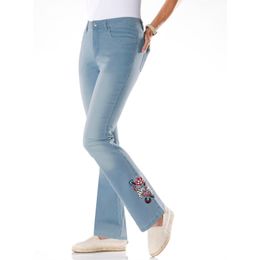 WITT Damen Bootcut-Jeans mit Stickereimotiv am Bein, blue-bleached, Gr&ouml;&szlig;e 24