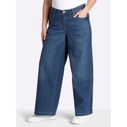 sheego Damen Jeans mit geflochtenen Streifen am weiten Bein, blue-stone-washed, Gr&ouml;&szlig;e 54