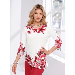WITT Damen Rundhalsshirt mit platziertem Floral-Muster, ecru-rot-bedruckt, Gr&ouml;&szlig;e 40